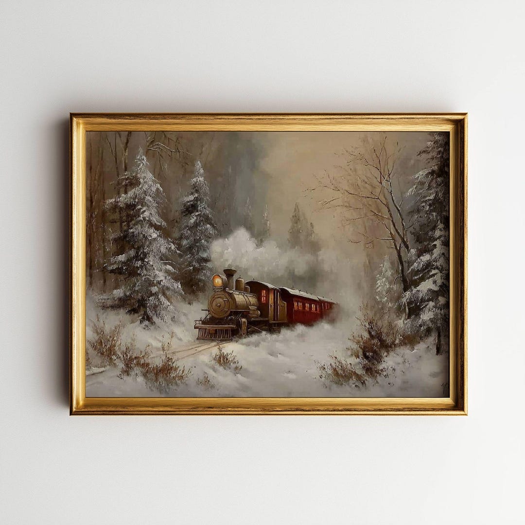 Vintage Christmas Train Art Print: Snowy Winter Farmhouse Decor ...