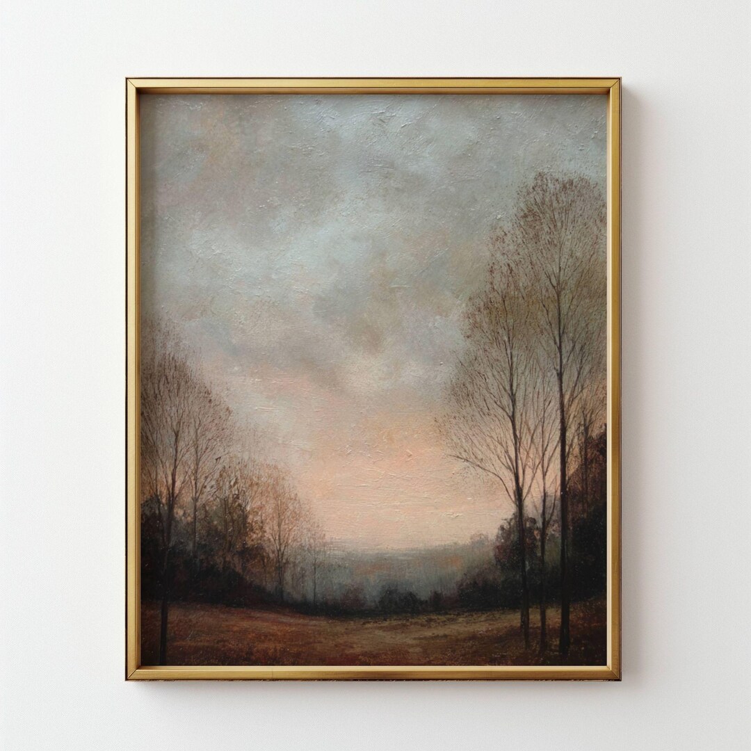 Rustic Fall Sunset Landscape Wall Art: Vintage Countryside Decor ...