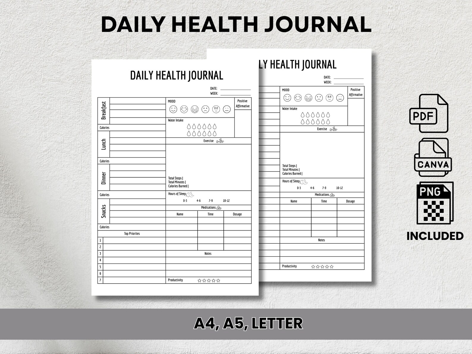 Daily Health Journal Printable | Wellness & Fitness Tracker PDF | A4 A5 ...