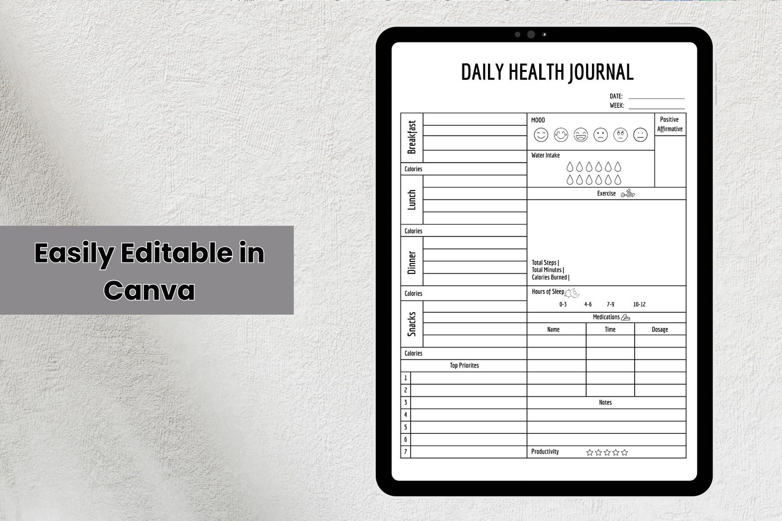 Daily Health Journal Printable | Wellness & Fitness Tracker PDF | A4 A5 ...