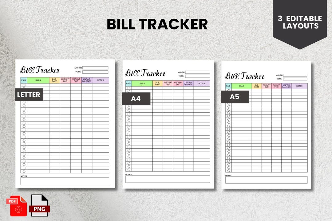 Monthly Bill Tracker Printable: Finance Organizer (PDF, PNG) - Etsy UK