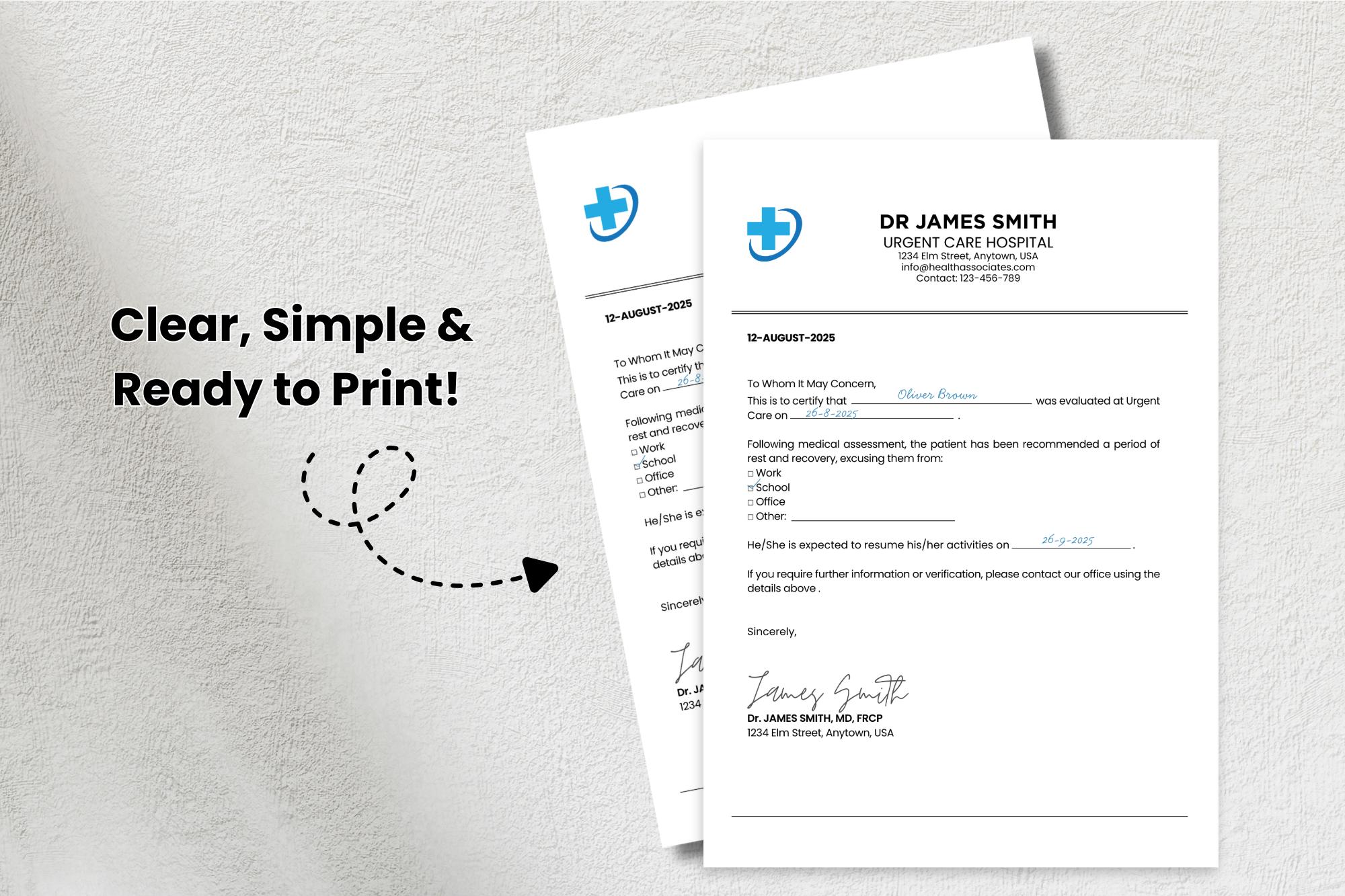 Editable Doctor Excuse Note Template (work, School, Office), Medical ...