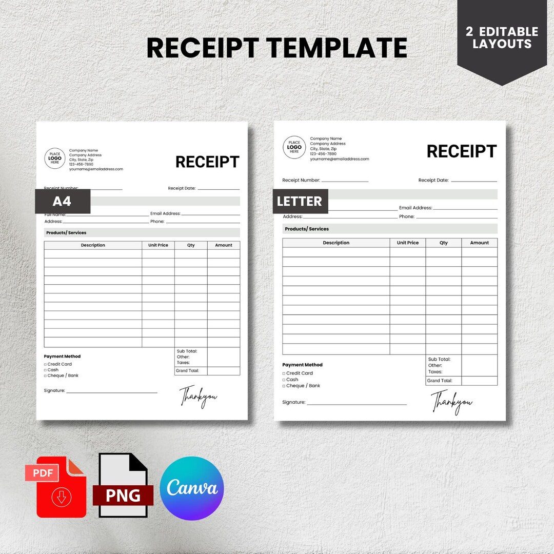 Editable Sales Receipt Template | Printable Business Form (canva & PDF ...