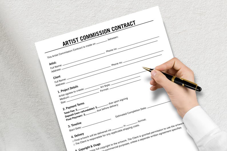 Artist Commission Contract Template | Editable Canva, PDF & Word ...
