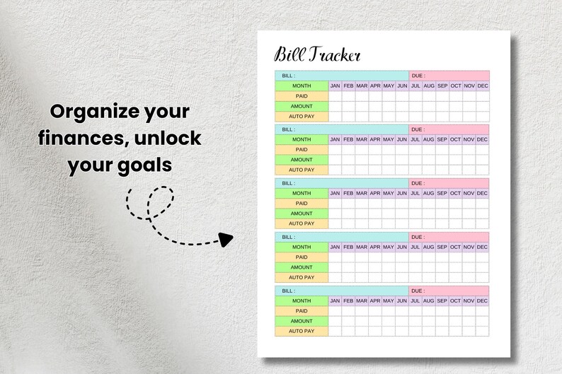 Pastel Bill Tracker Printable: Monthly Expense Organizer (PDF, PNG) - Etsy