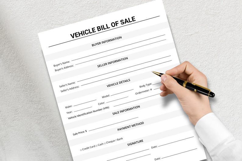 Editable Vehicle Bill of Form Template | Car, Truck, Motorcycle (PDF ...
