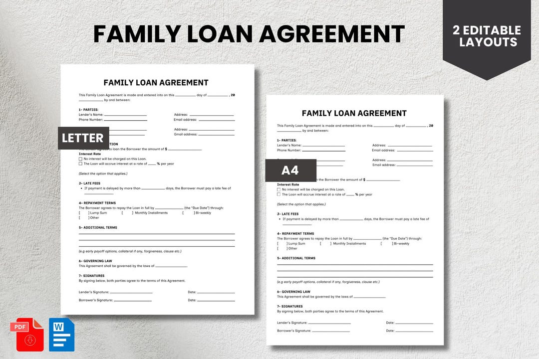 Family Loan Agreement Template: Printable Contract (instant Download ...