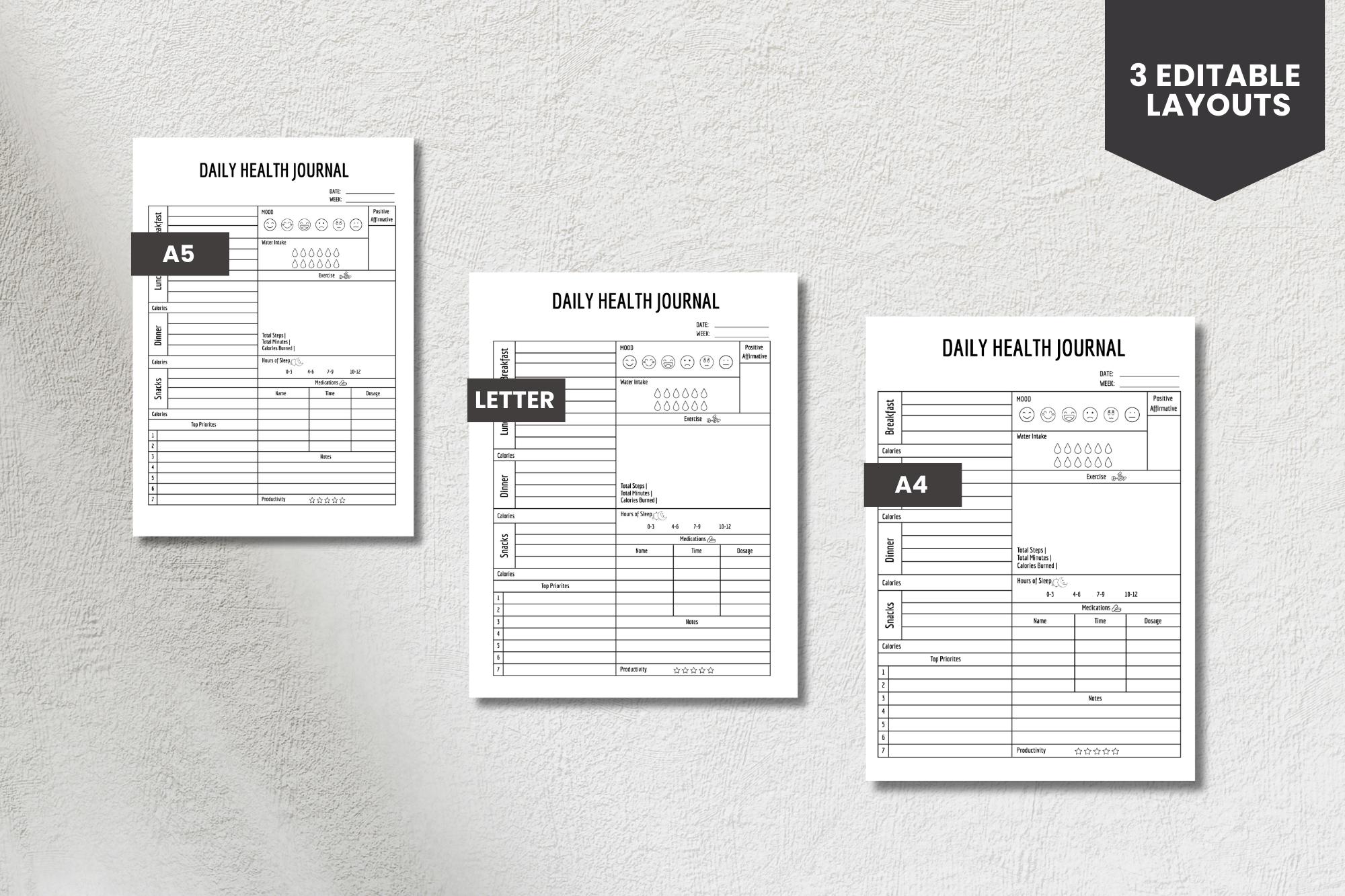 Daily Health Journal Printable | Wellness & Fitness Tracker PDF | A4 A5 ...