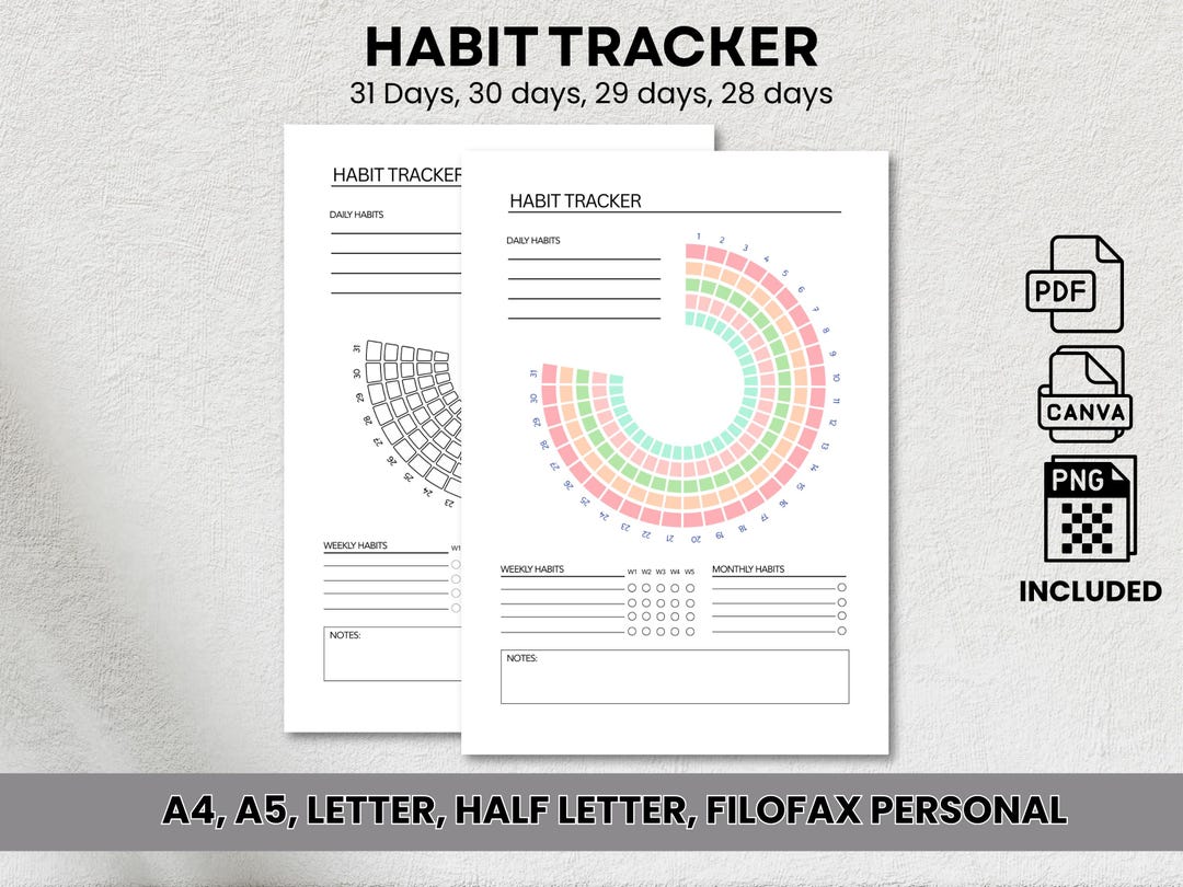 Circular Habit Tracker Printable: 30-day Wheel Layout (PDF Download A4 ...