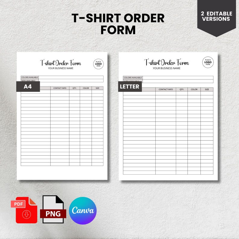T-shirt Order Form Template | Printable, Editable Canva & PDF - Etsy