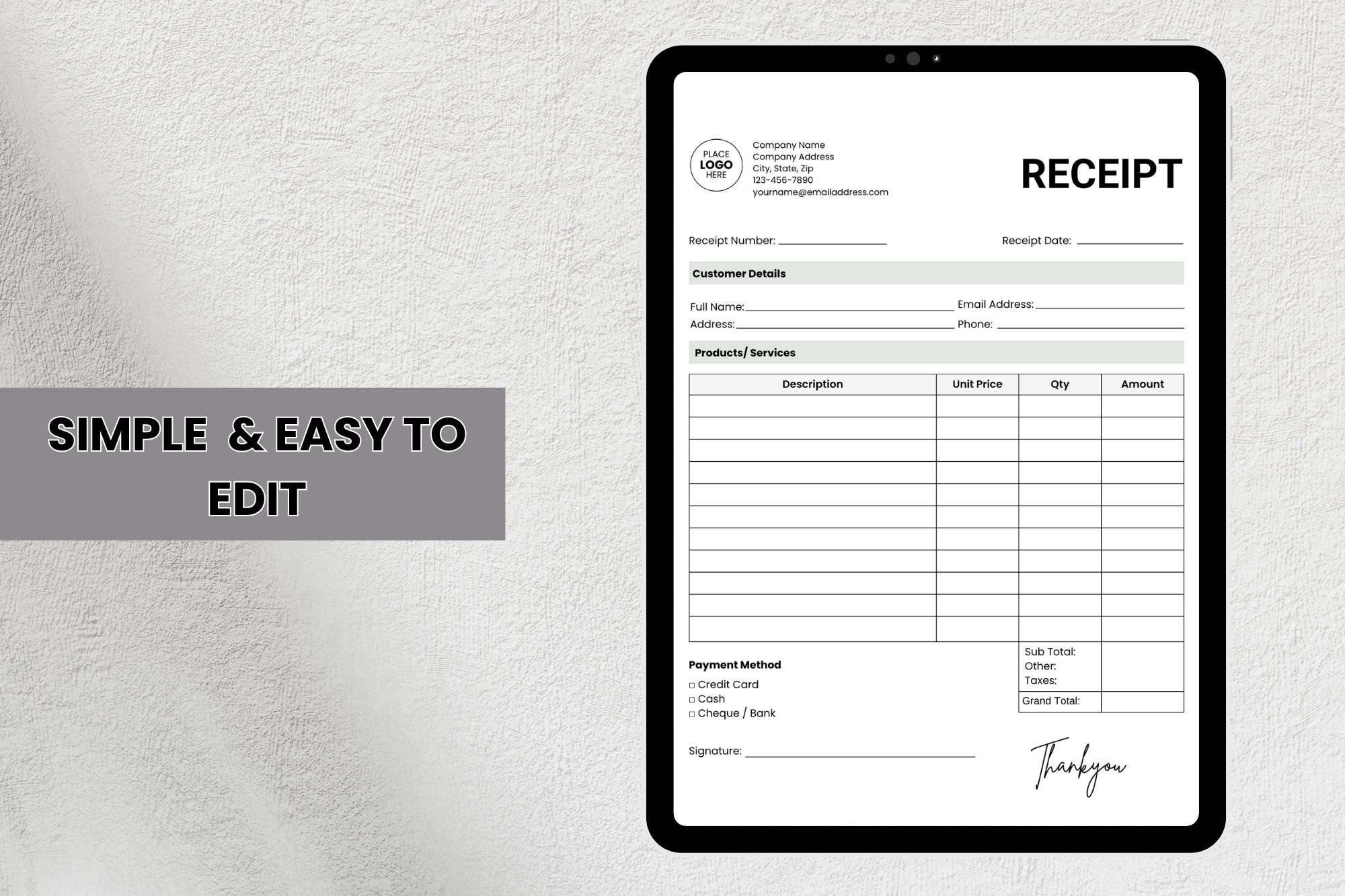Editable Sales Receipt Template | Printable Business Form (canva & PDF ...