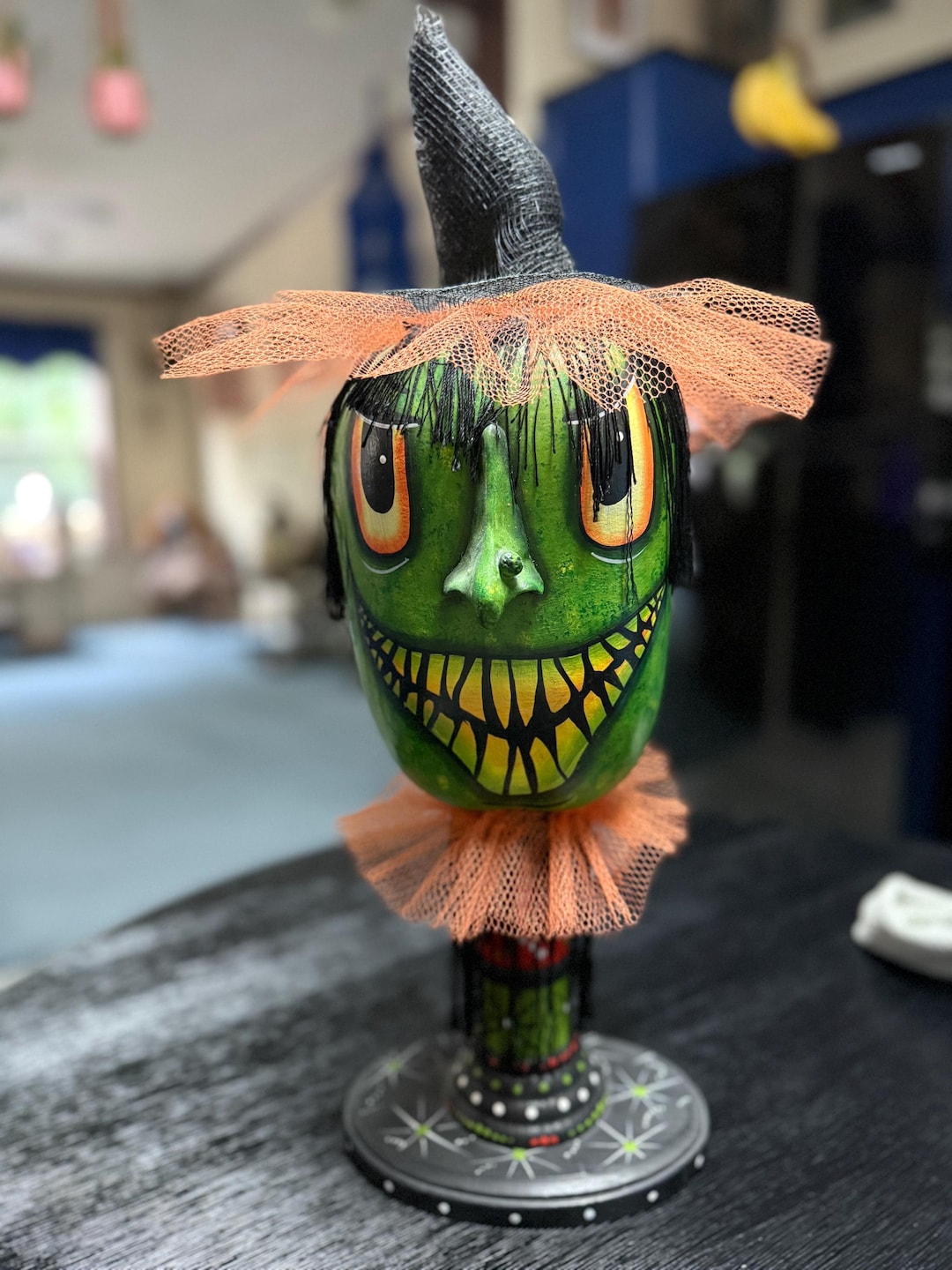 OOAK. Unusual Hand Painted Green Witch With A Wart on Her Nose Seated ...