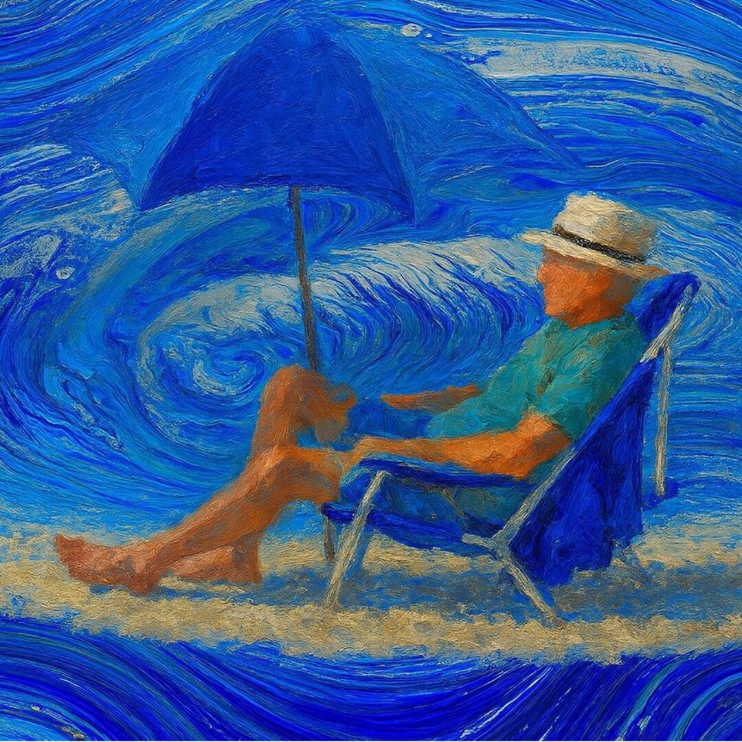 Beach Retirement Art Painting Canvas Print: Man in Chair, Ocean ...