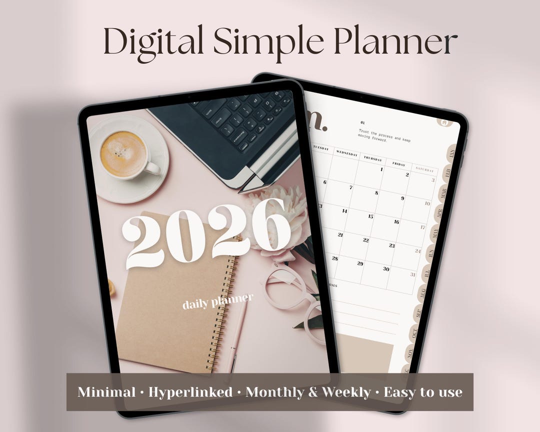 2026 Digital Planner | Soft Workspace Edit | Minimal Hyperlinked ...