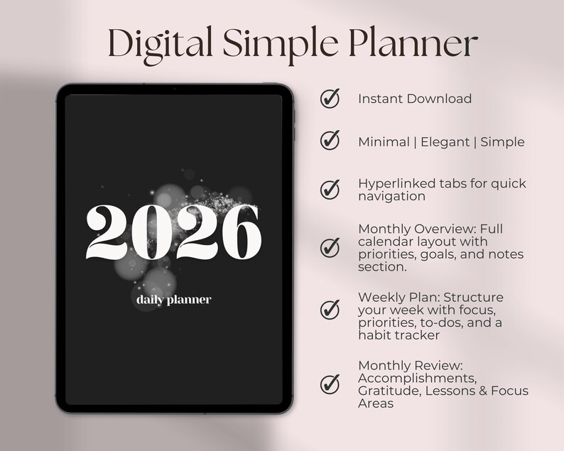 2026 Digital Planner | Dark Mode Edition | Minimal Minimalist ...