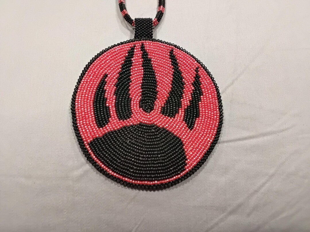 Hand Beaded Bear Paw Medallion. - Etsy