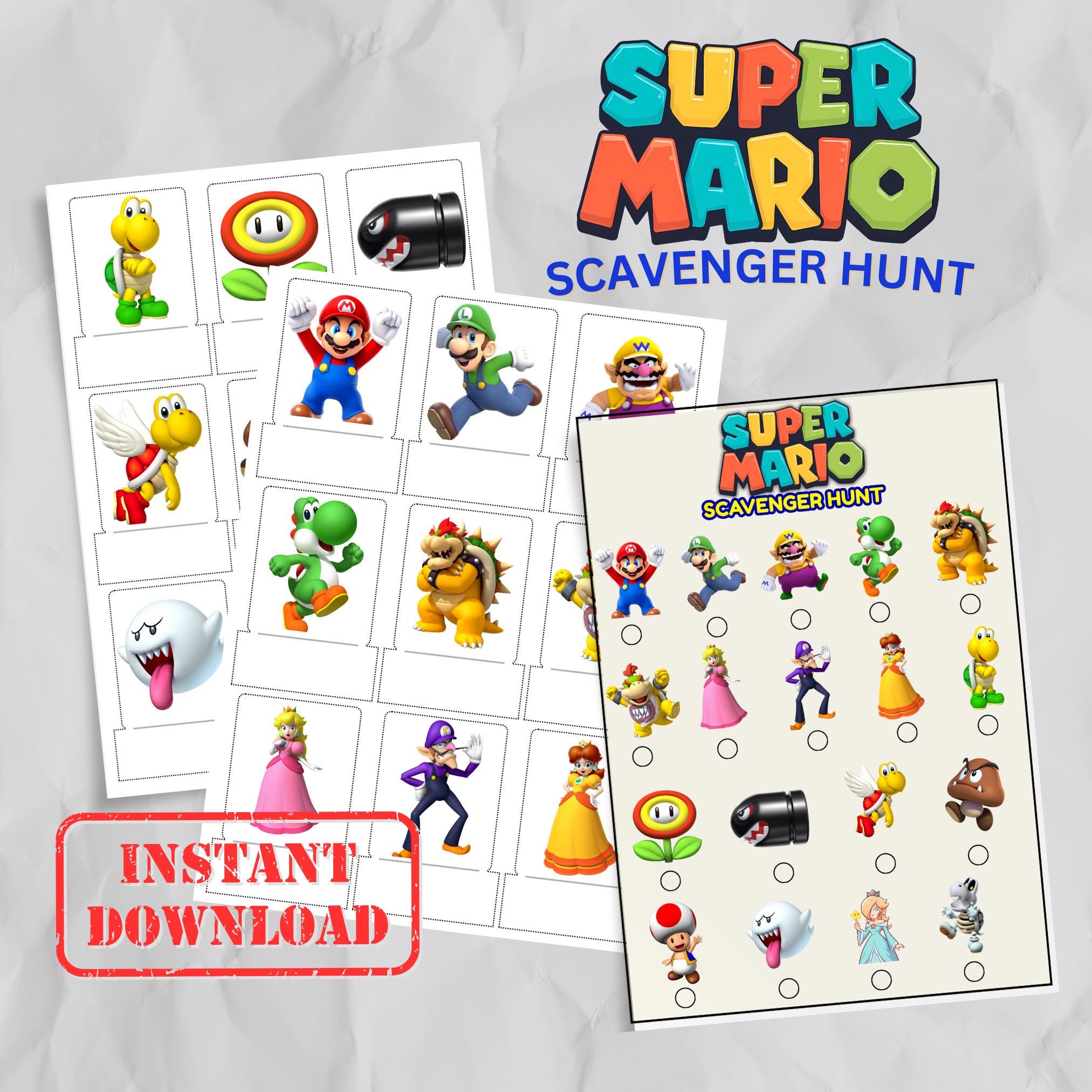 Super Mario Scavenger Hunt: 18 Printable Game Cards (PDF Download A4 ...