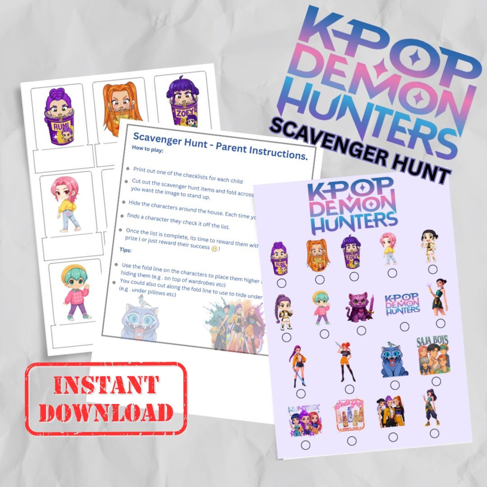 KPOP Demon Hunters Scavenger Hunt Game Printable for Kids, Set of 18 ...