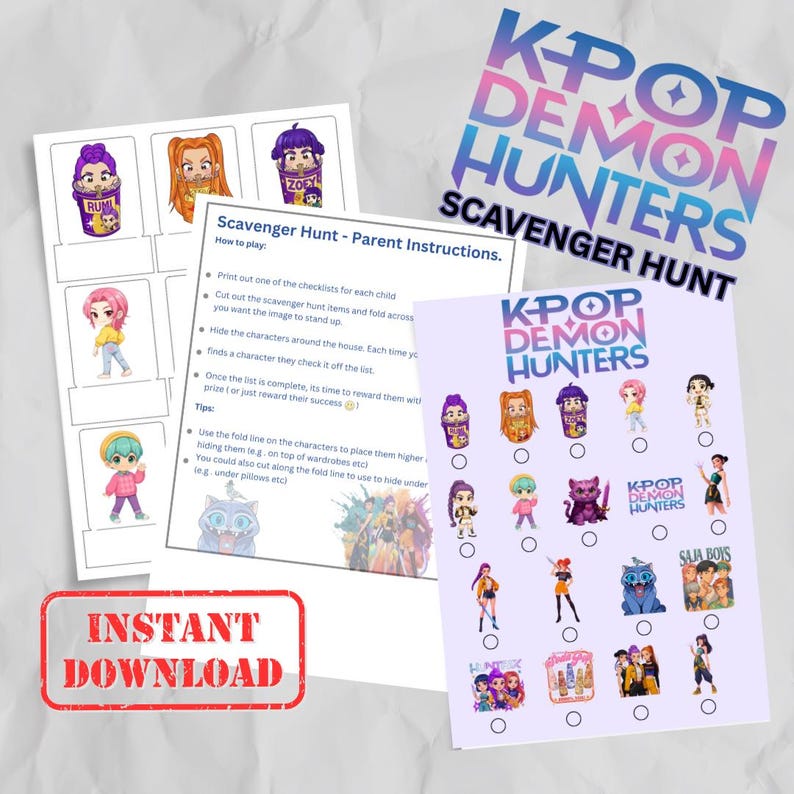 KPOP Demon Hunters Scavenger Hunt Game Printable for Kids, Set of 18 ...