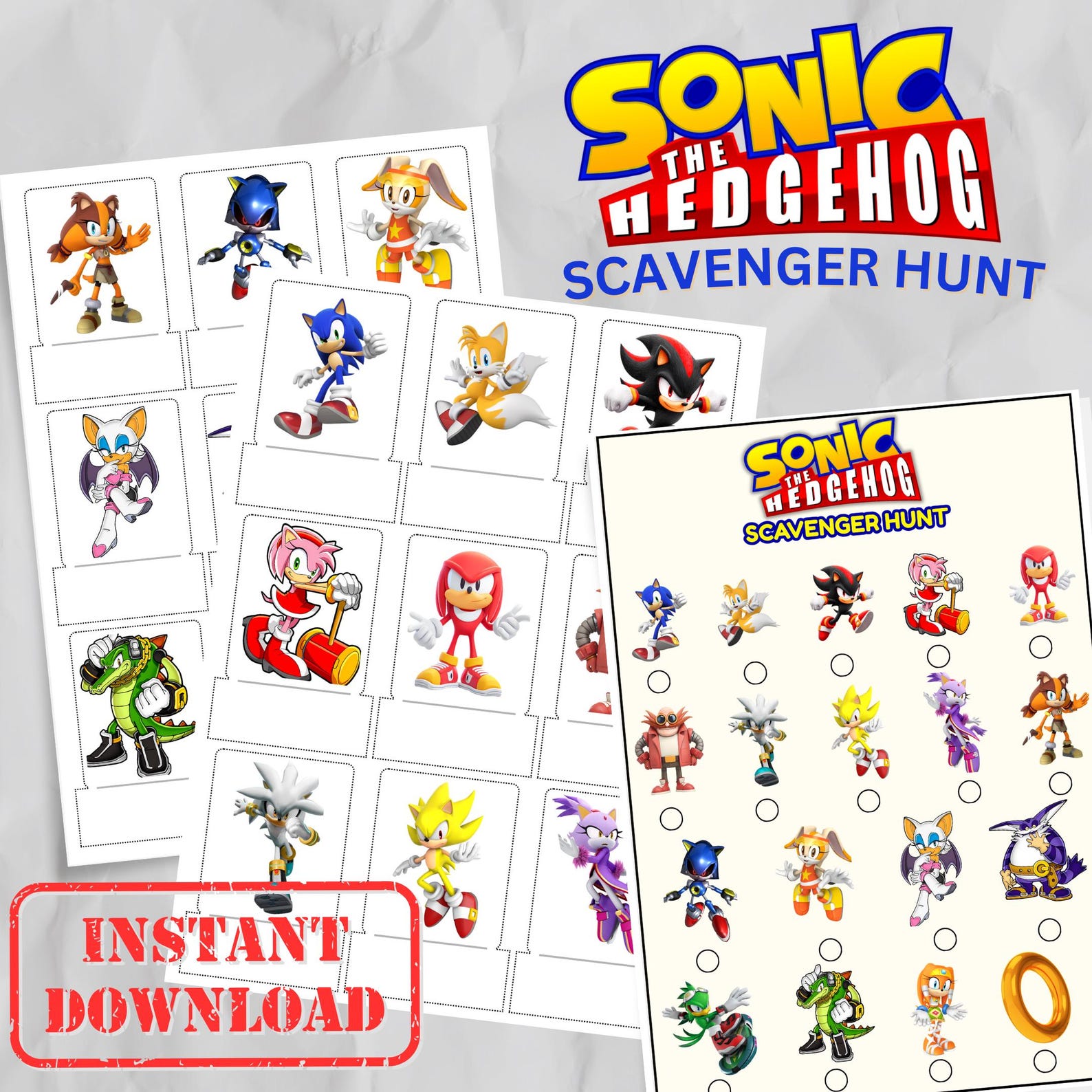 Sonic Scavenger Hunt Printable Game .stand-up Characters, Fun Party ...