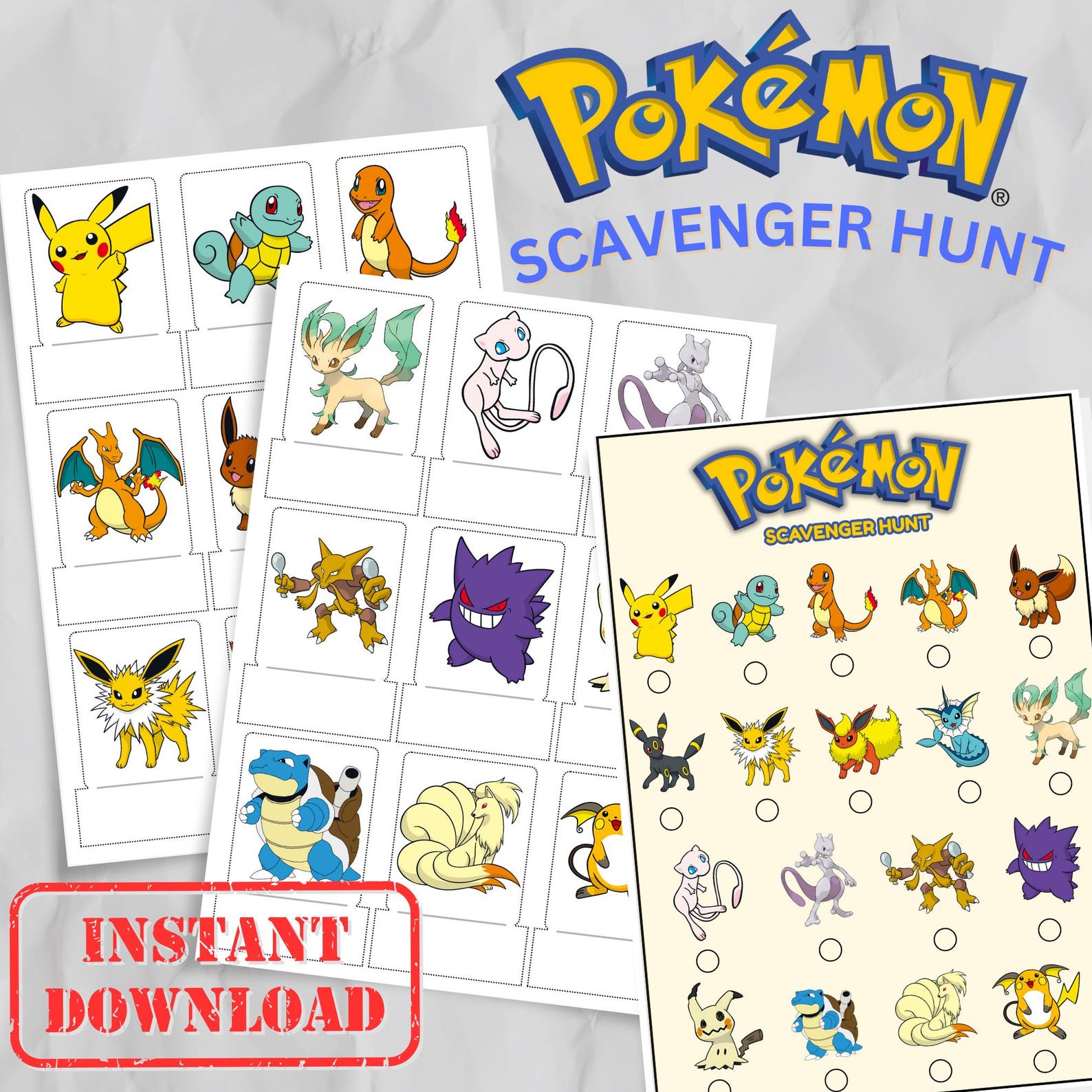 Pokemon Scavenger Hunt Game Catch 'em All Pokemon Printable for Kids ...