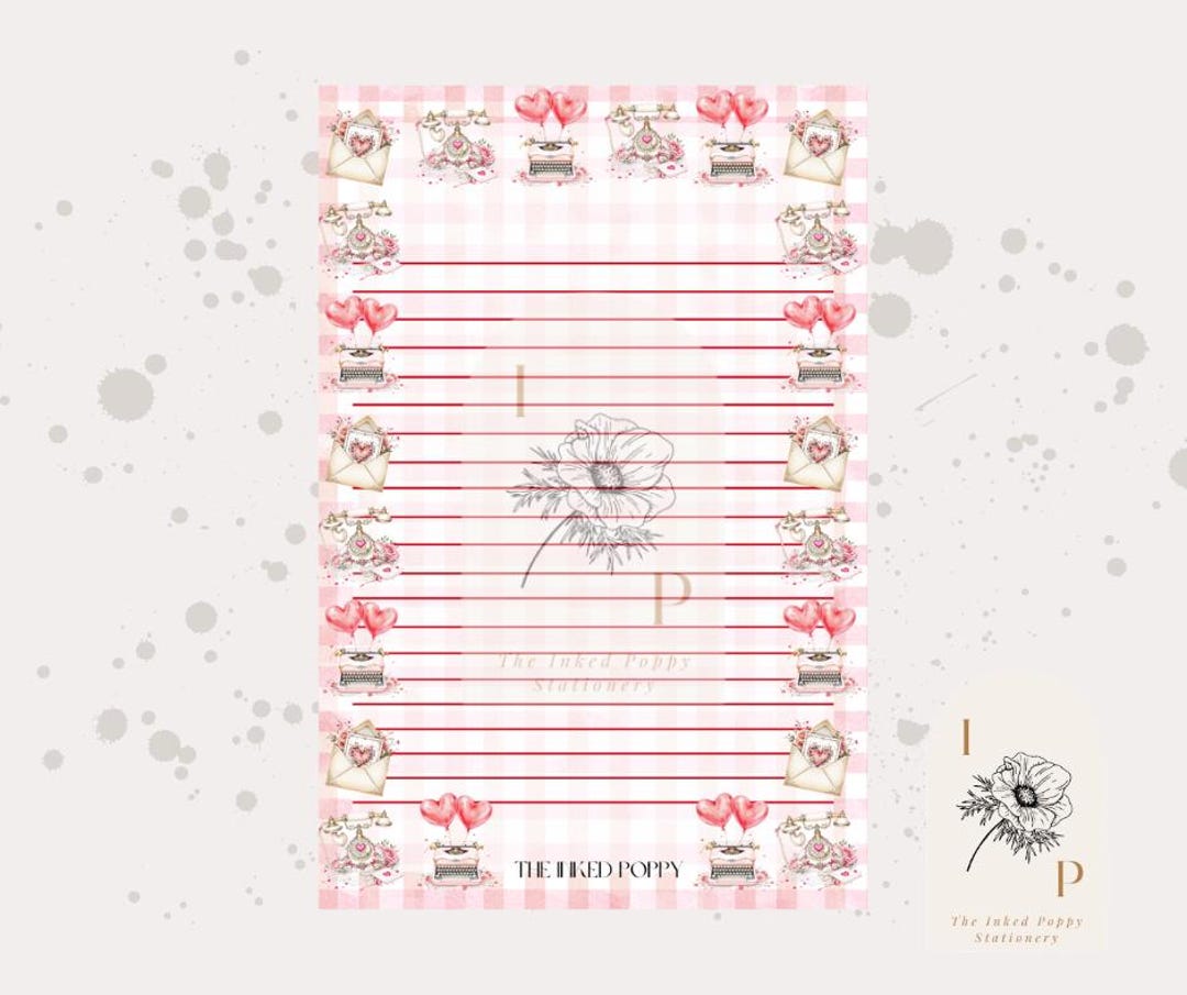 Valentines Love Letters Stationery Set: Lined & Unlined Writing Papers ...