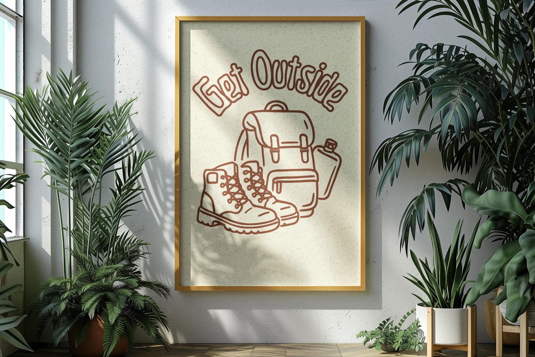 Get Outside Hiking Poster - Outdoors Poster - Hiking Art - Minimal ...