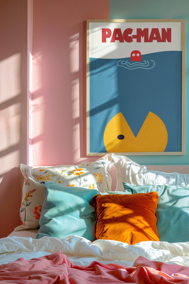 Funny Pac-man Jaws Poster - Wall Art - Movie Poster - Man-cave - Pop ...