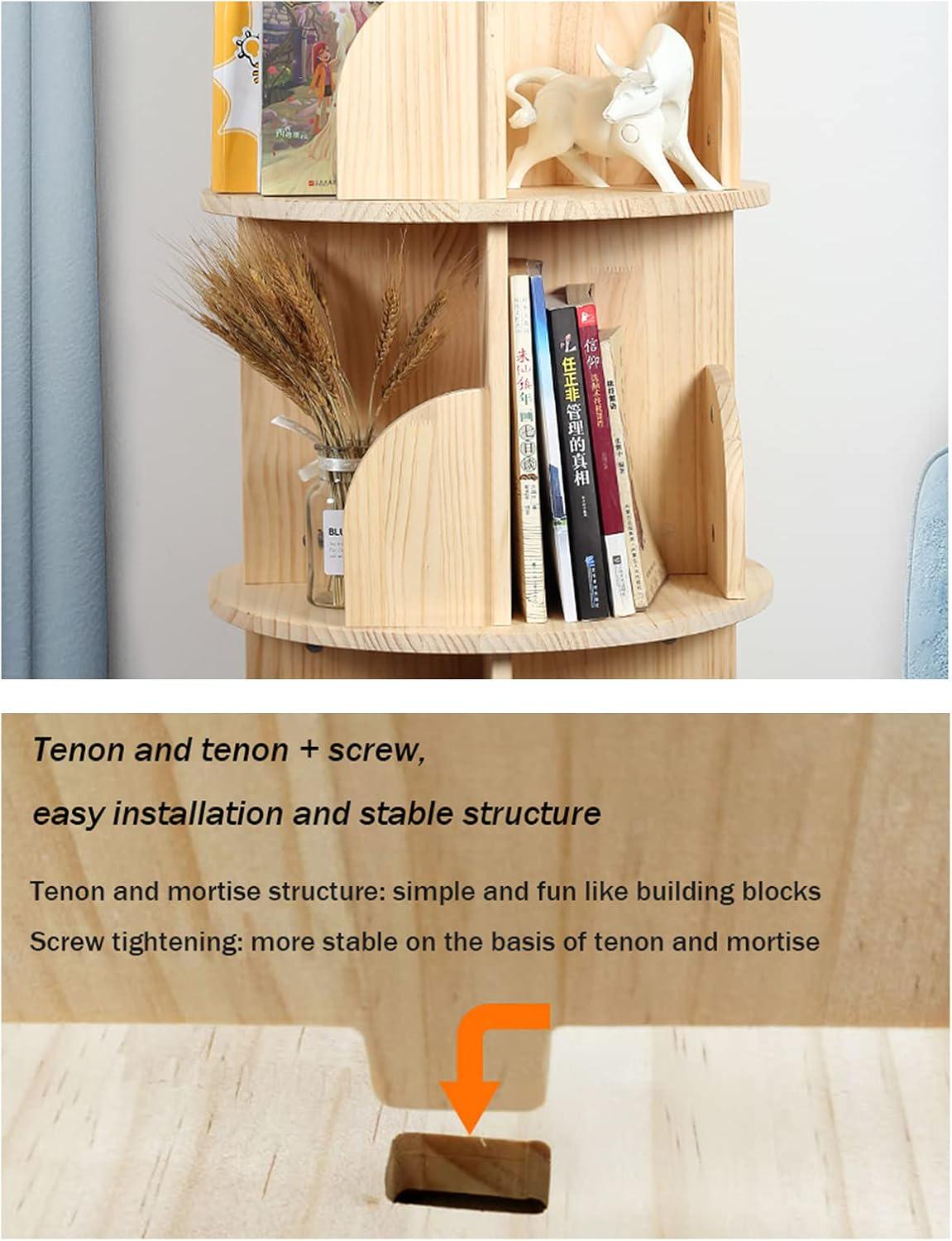 Handmade 360 Rotating Bookshelf | Solid Wood Multi-tier Bookcase ...