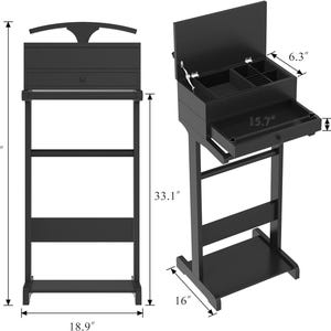 Wooden Valet Stand for Men & Women, Clothing Rack With Drawer, Shoe ...