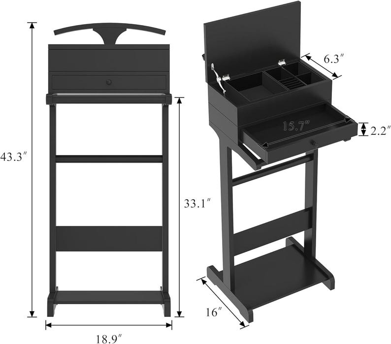 Wooden Valet Stand for Men & Women, Clothing Rack With Drawer, Shoe ...