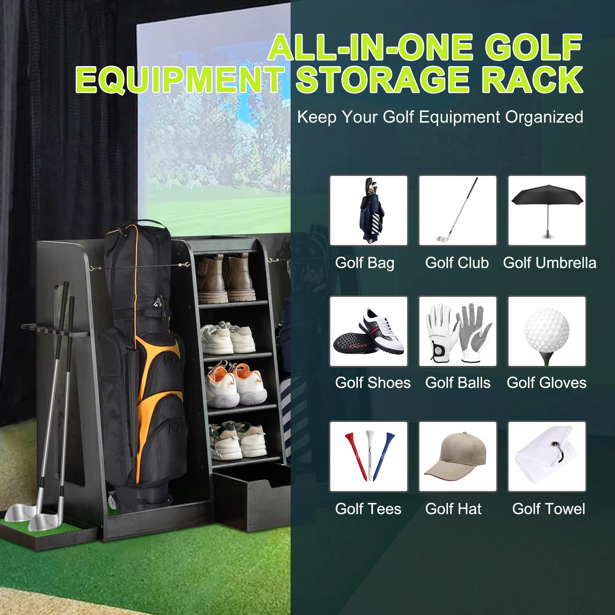 Handmade Black Wooden Golf Bag Organizer | Golf Storage Rack With ...