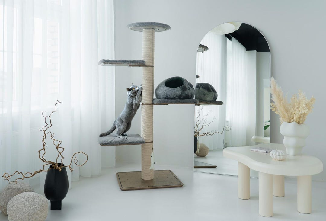 Modern Cat Scratching Post. Cat Climbing Tree: 67" (170cm) Minimalist ...