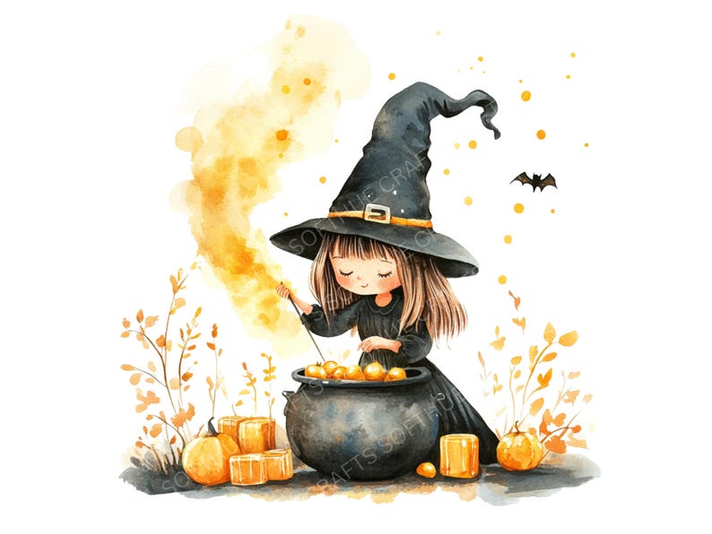 10 Magical Witch Pot Clipart |watercolor Kawaii Printable Transparent ...