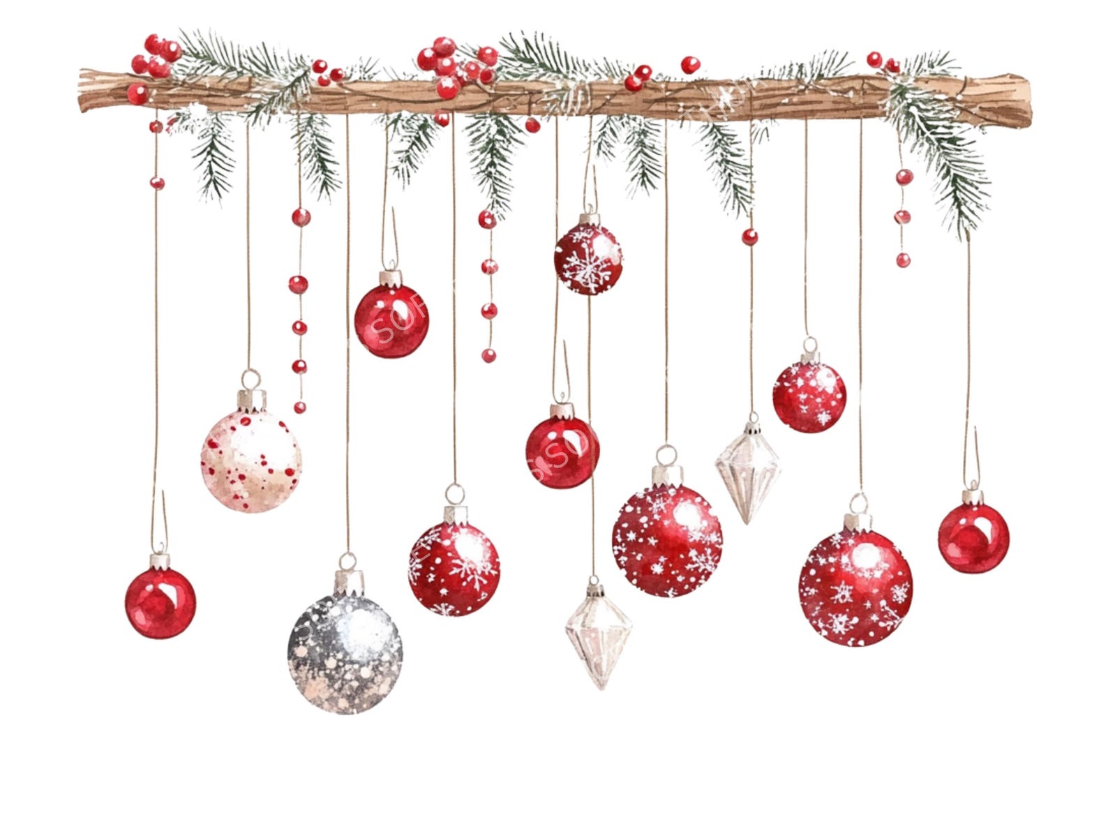 10 Watercolor Christmas Ornament Clipart: Holiday Decor PNG Images ...