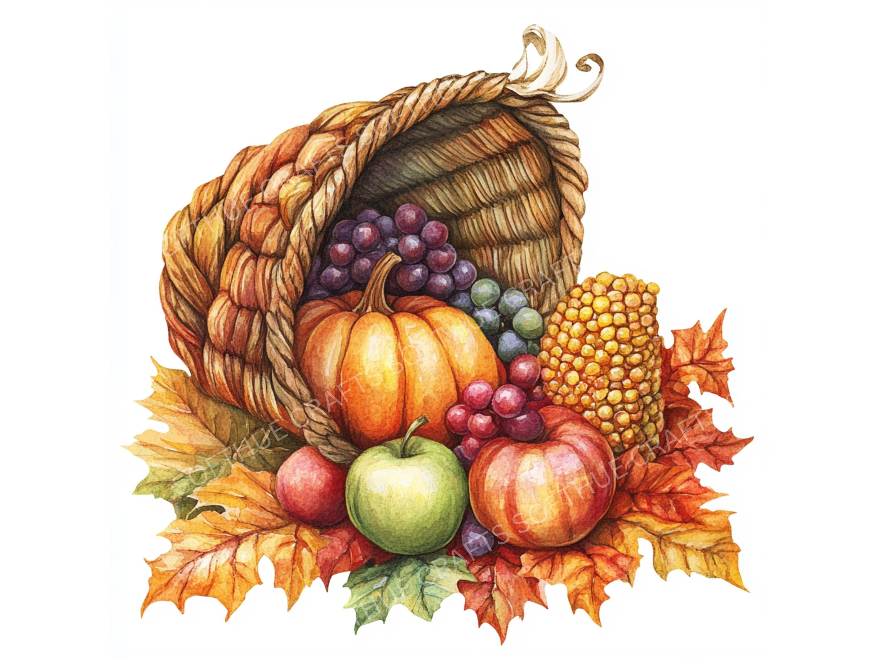 12 Watercolor Fall Clipart Bundle: Thanksgiving Dinner, Pumpkins ,fall ...