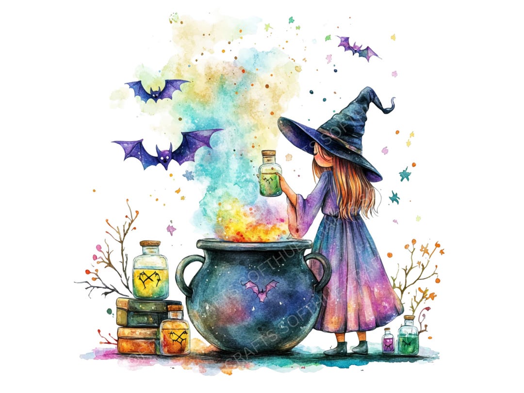 10 Magical Witch Pot Clipart |watercolor Kawaii Printable Transparent ...