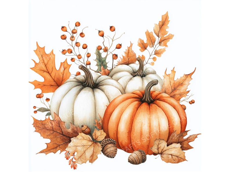 12 Watercolor Fall Clipart Bundle: Thanksgiving Dinner, Pumpkins ,fall ...