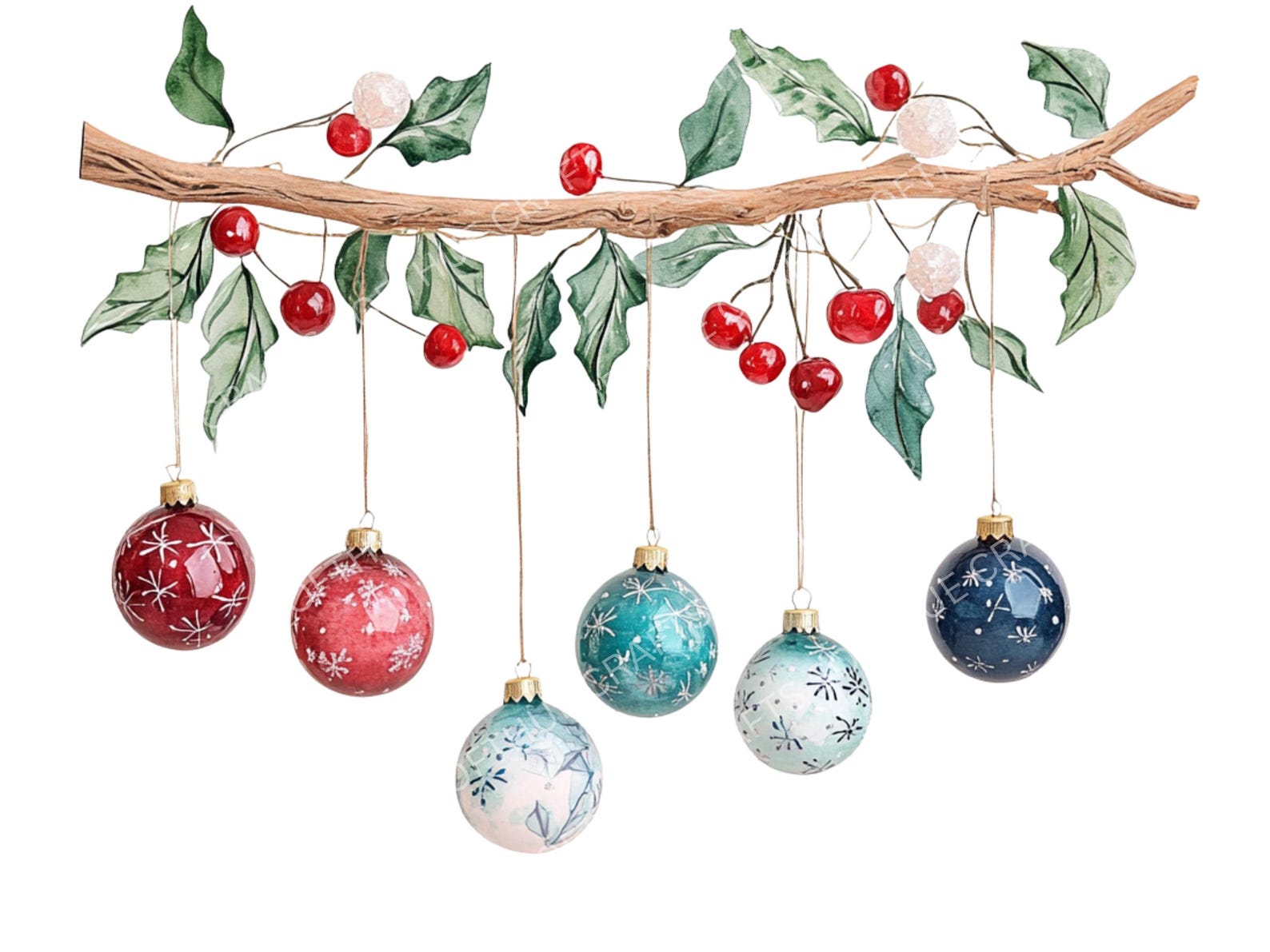 10 Watercolor Christmas Ornament Clipart: Holiday Decor PNG Images ...