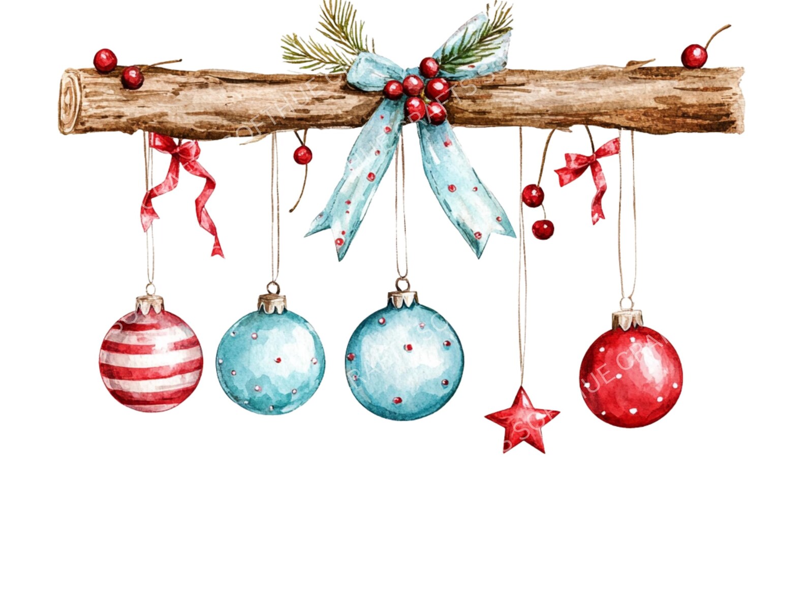 10 Watercolor Christmas Ornament Clipart: Holiday Decor PNG Images ...