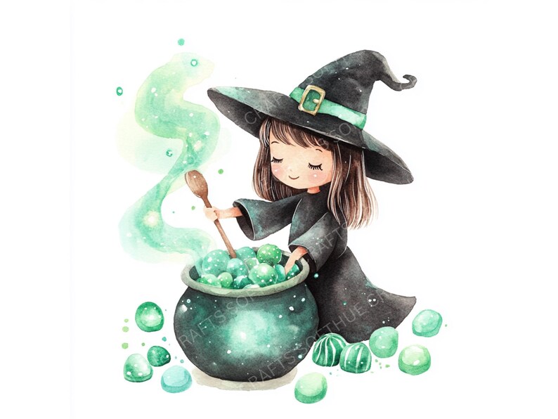 10 Magical Witch Pot Clipart |watercolor Kawaii Printable Transparent ...