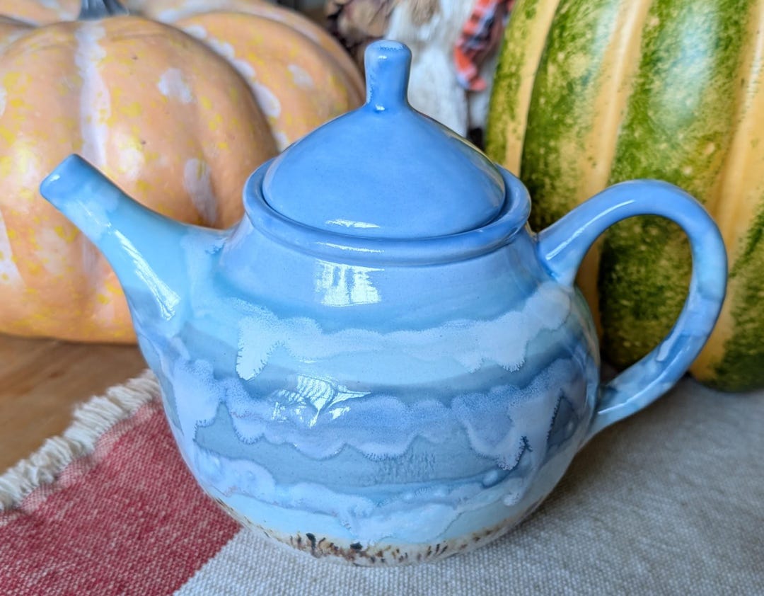 Handmade Coastal Blue Ceramic Teapot – Ocean-inspired Pottery With Wave ...