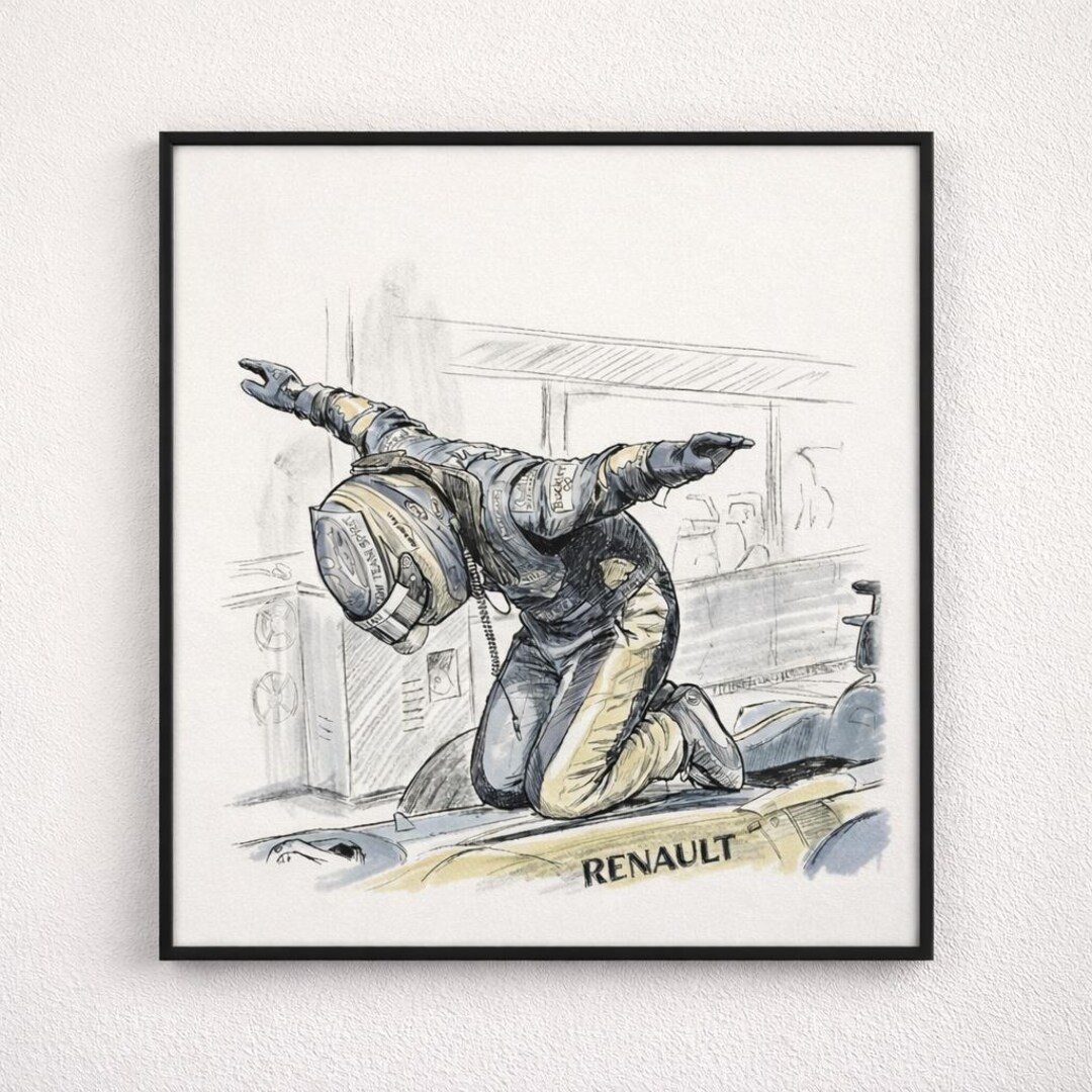 Fernando Alonso Celebration Poster, Iconic Formula 1 Victory Hand Drawn ...