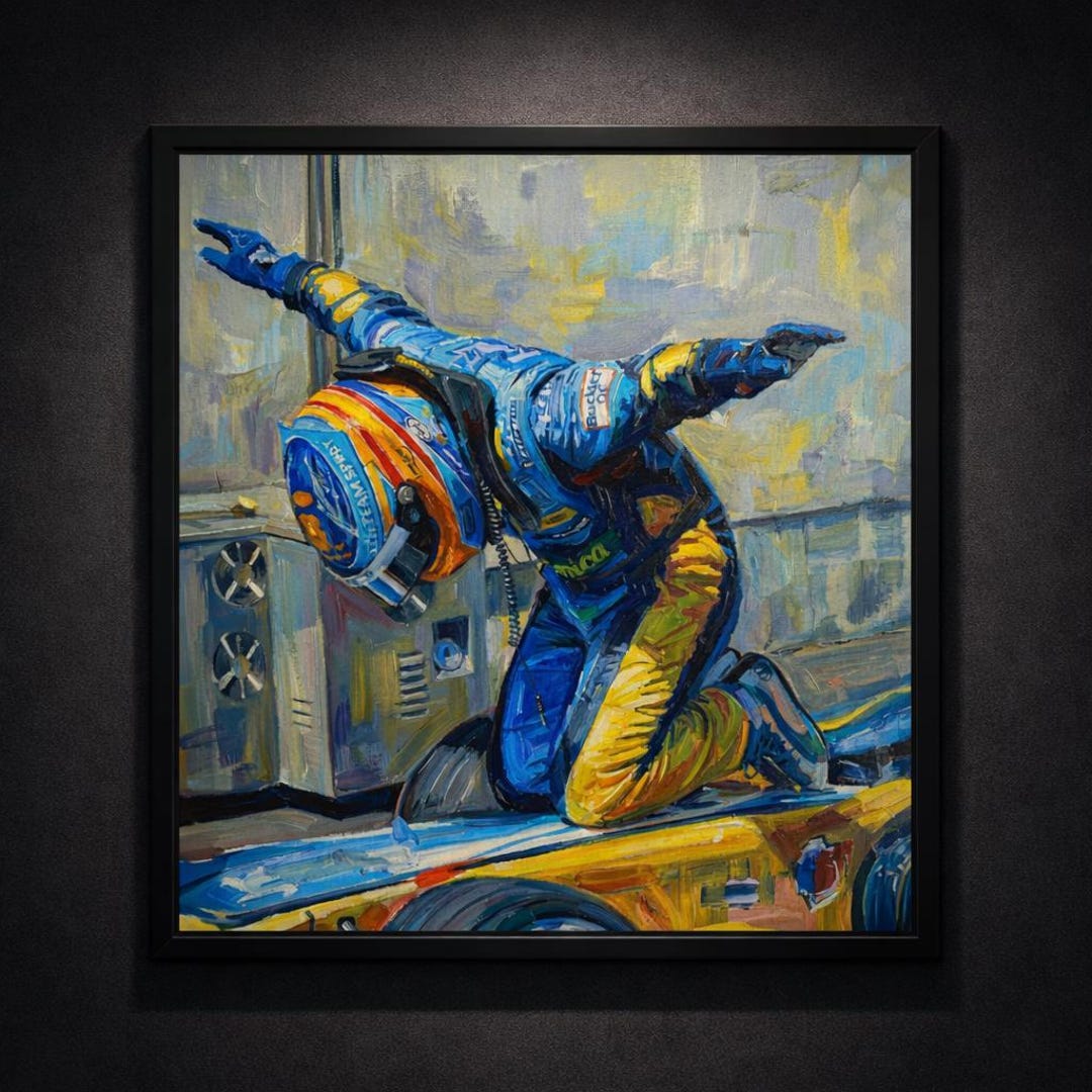 Fernando Alonso Celebration Poster, Iconic Formula 1 Renault Victory ...