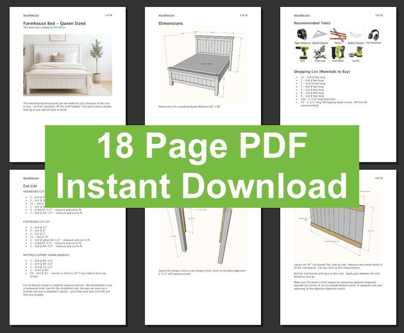 Farmhouse Bed Frame Plan (queen Size, Solid Wood, Beginner-friendly ...