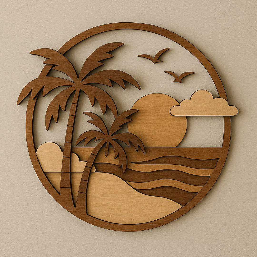 Palm Tree Sunset Wood Sign — Personalized Wall Art, Custom Tropical ...