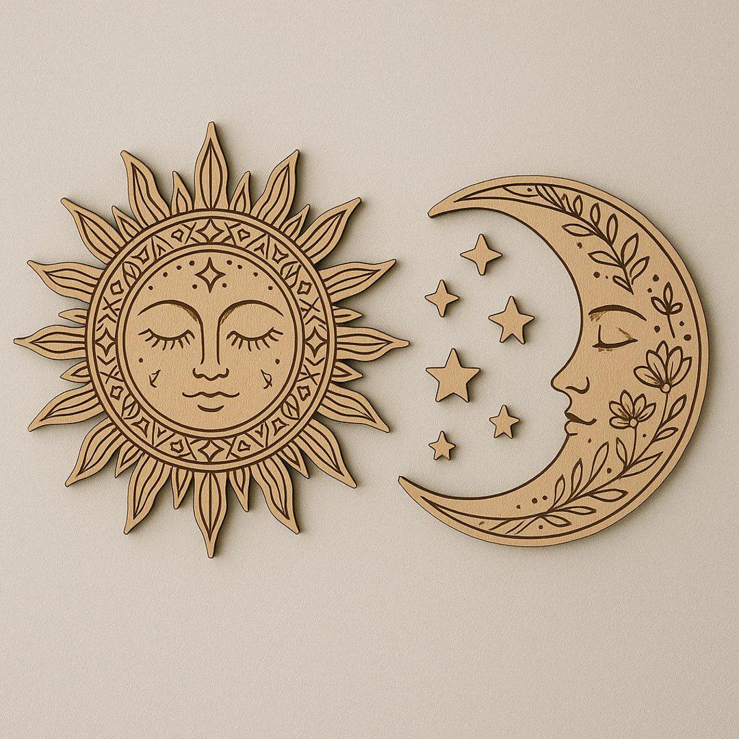 Sun and Moon Boho Wooden Wall Art — Personalized Name Sign, Custom ...