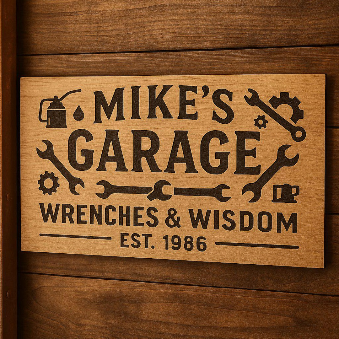 Personalized Wooden Garage Sign – Custom Workshop Wall Decor for Men ...