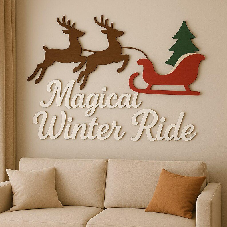 Personalized Reindeer Sleigh Ride Wooden Christmas Wall Decor Sign ...