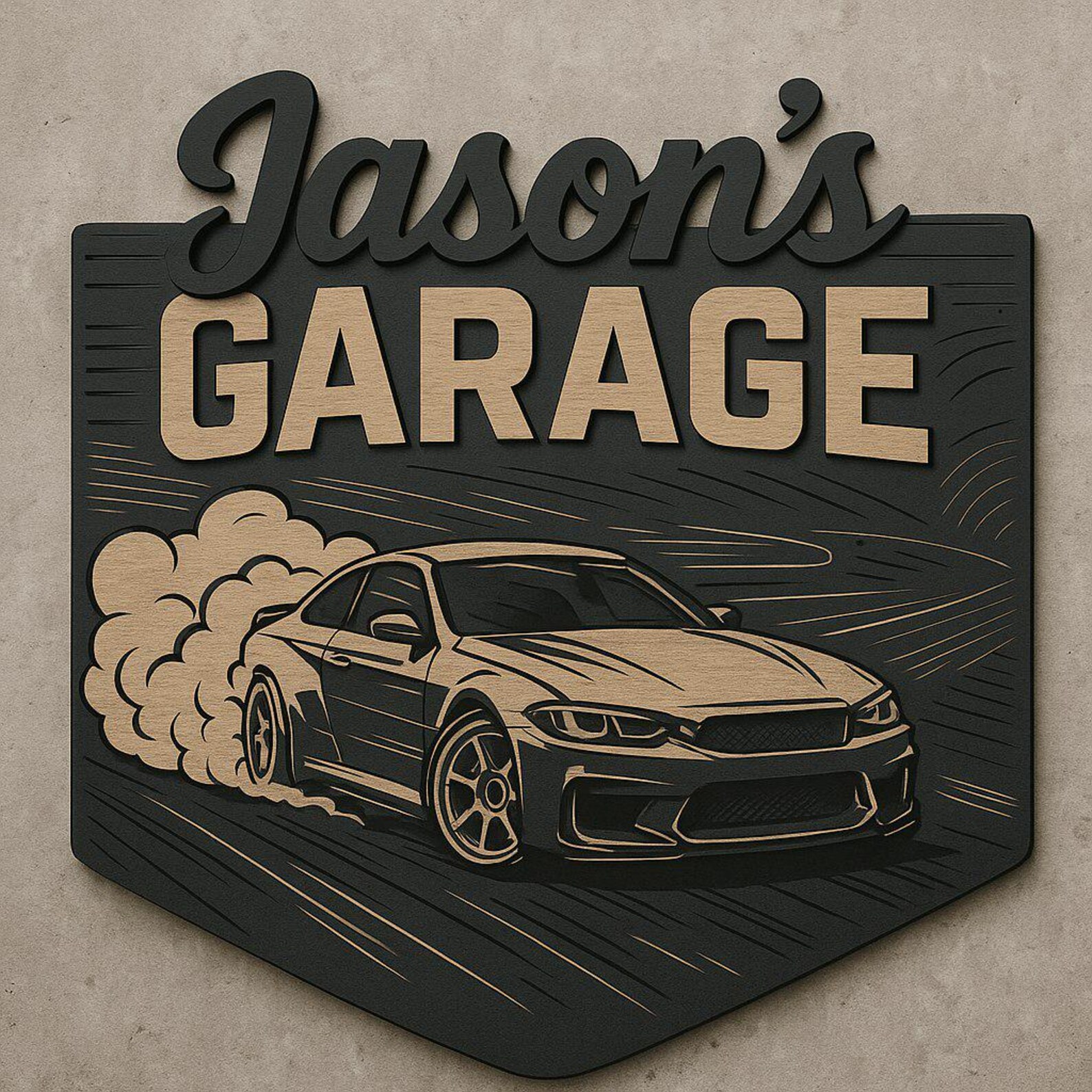 Personalized Drift Car Garage Sign – Custom Wooden Garage Wall Decor ...